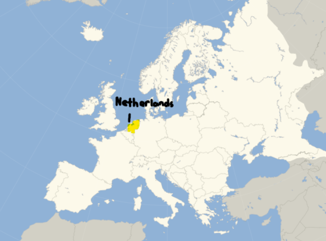 Map of Europe with the Netherlands highlighted
